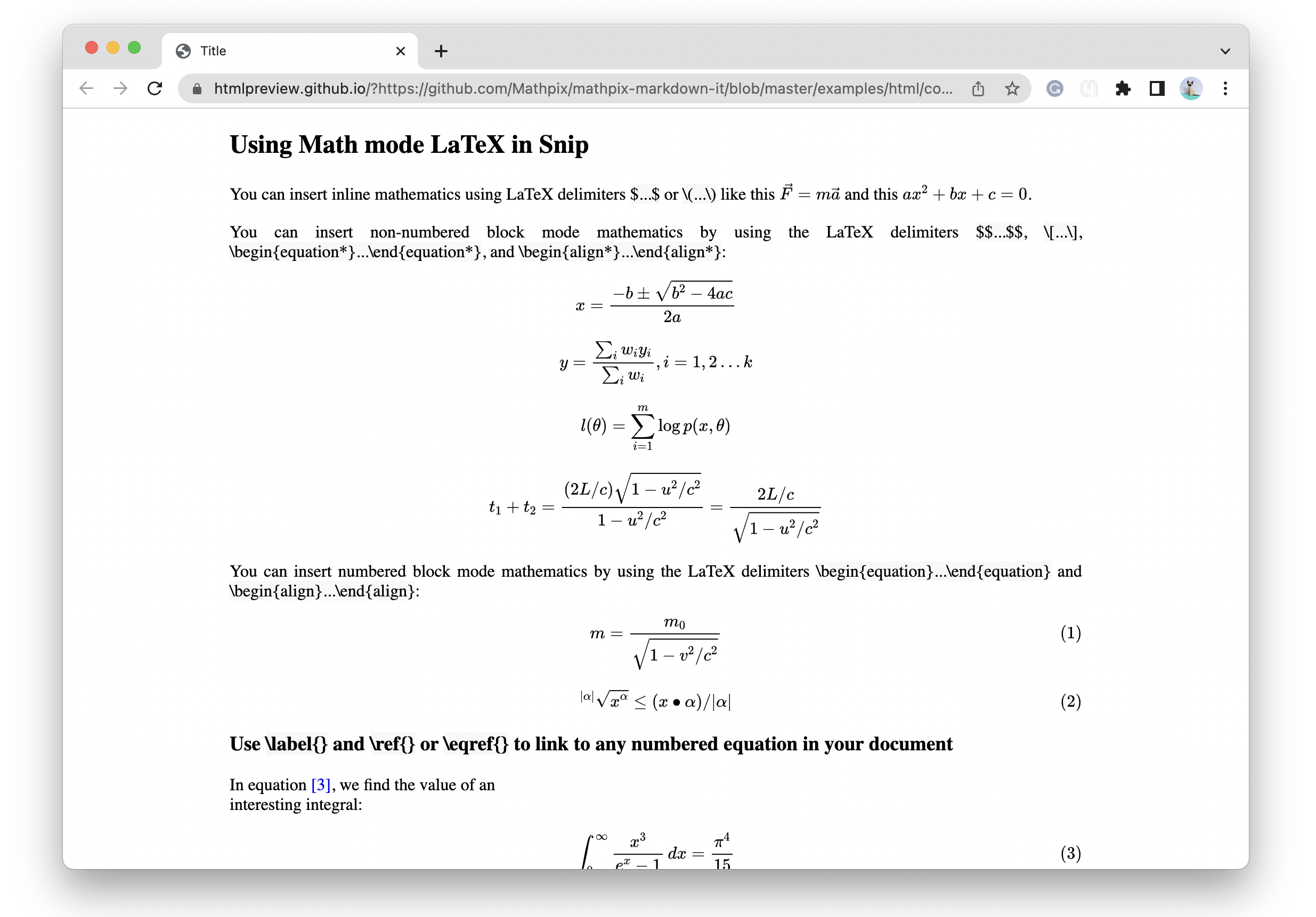 Mathpix Markdown User Guide: Using MMD in a web browser